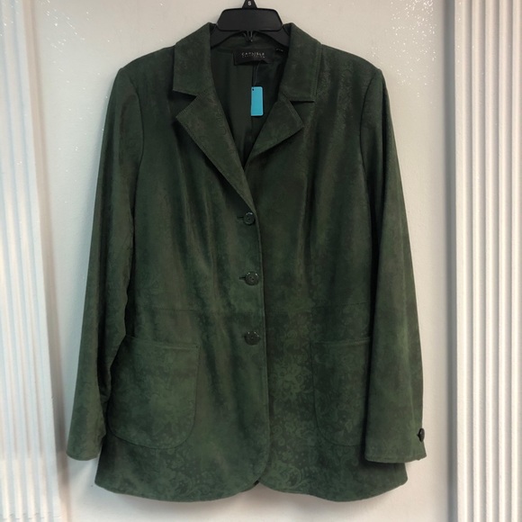 Carlisle | Jackets & Coats | Carlisle Green Leather Printed Blazer Suit ...